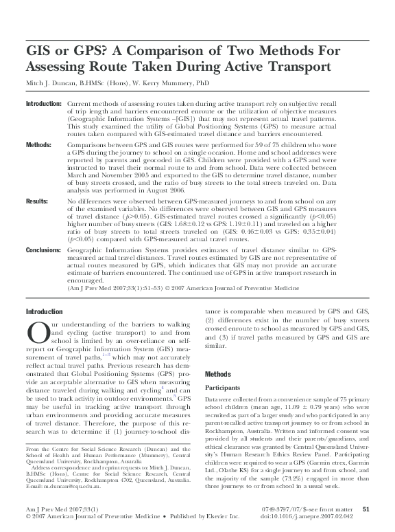 (PDF) GIS or GPS? A comparison of two methods for assessing route taken ...