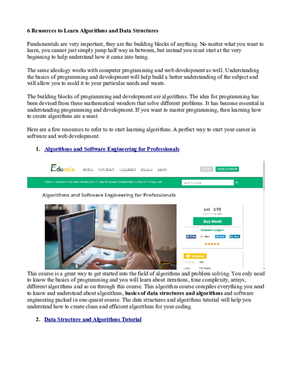 (PDF) Resources to Learn Algorithms and Data Structures