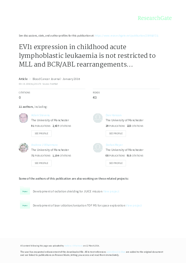(PDF) EVI1 expression in childhood acute lymphoblastic leukaemia is not restricted to MLL and ...