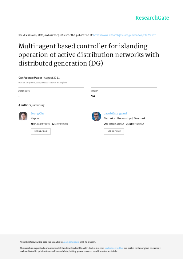 Pdf Multi Agent Based Controller For Islanding Operation Of Active Distribution Networks With
