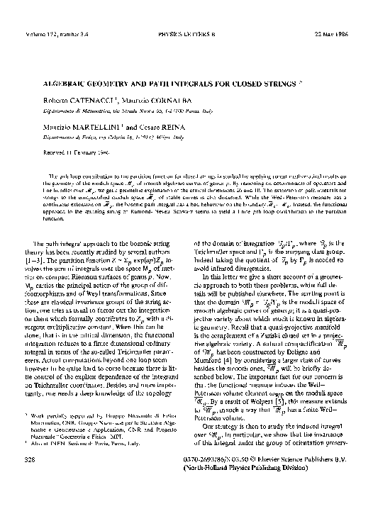 (PDF) Algebraic geometry and path integrals for closed strings