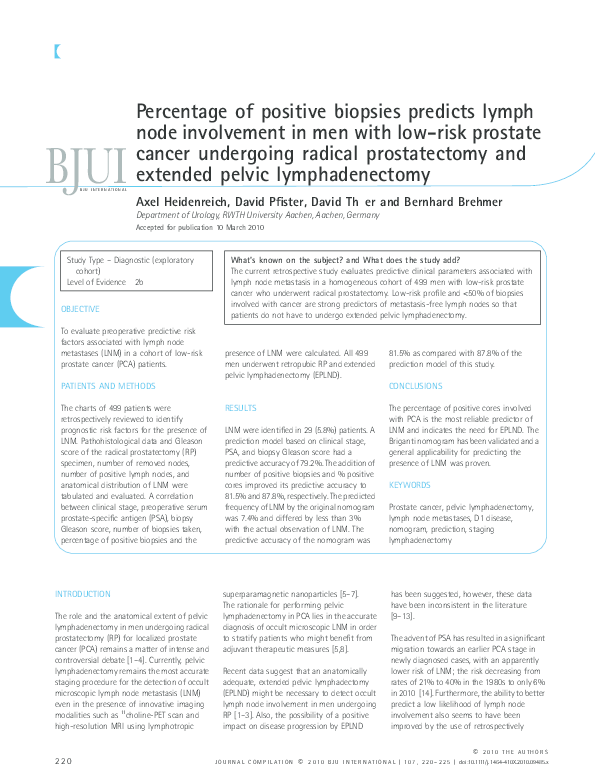 (PDF) Percentage of positive biopsies predicts lymph node involvement in men with low-risk ...
