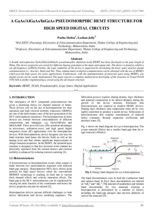 (PDF) A GaAs/AlGaAs/InGaAs PSEUDOMORPHIC HEMT STRUCTURE FOR HIGH SPEED DIGITAL CIRCUITS
