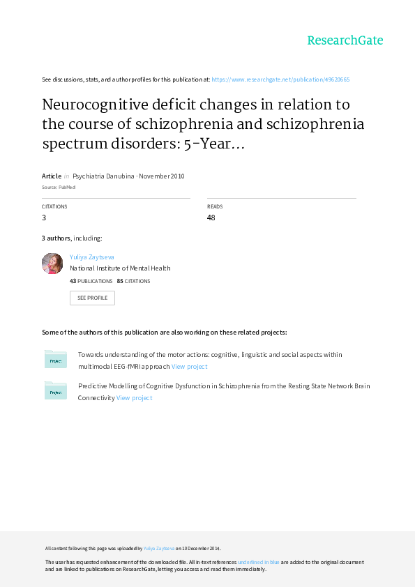 (PDF) Neurocognitive deficit changes in relation to the course of ...