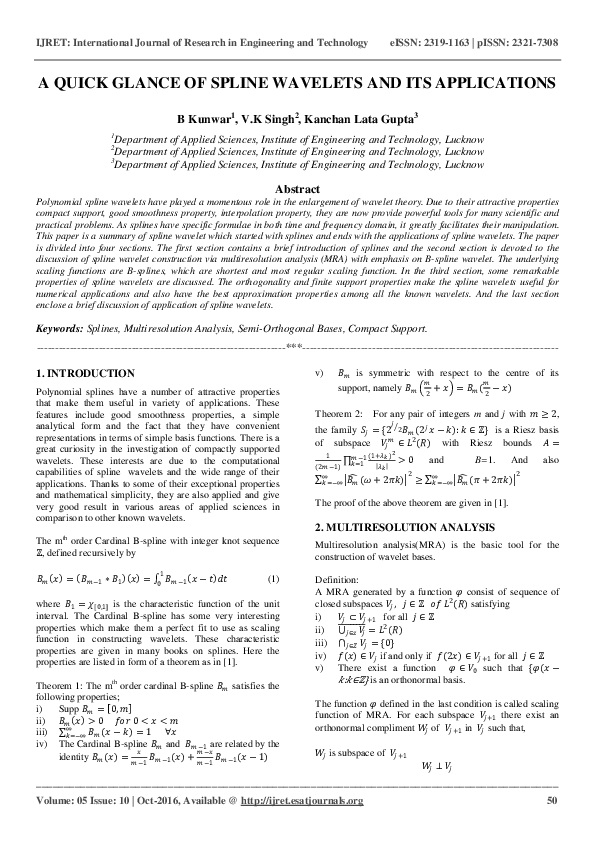 (PDF) A QUICK GLANCE OF SPLINE WAVELETS AND ITS APPLICATIONS | eSAT Journals - Academia.edu