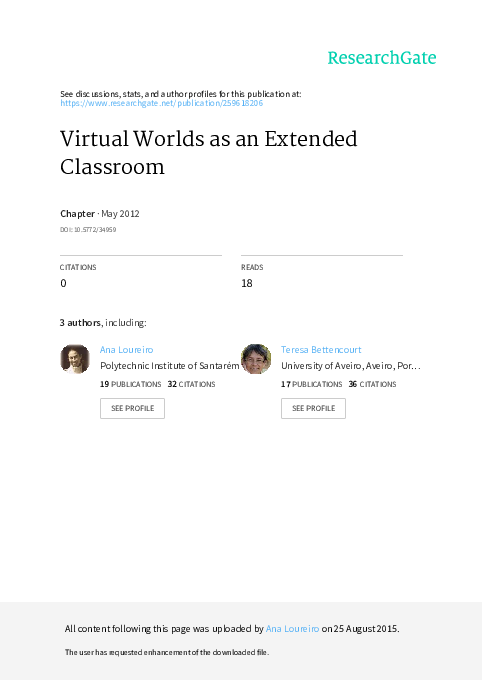 (PDF) Virtual Worlds as an Extended Classroom