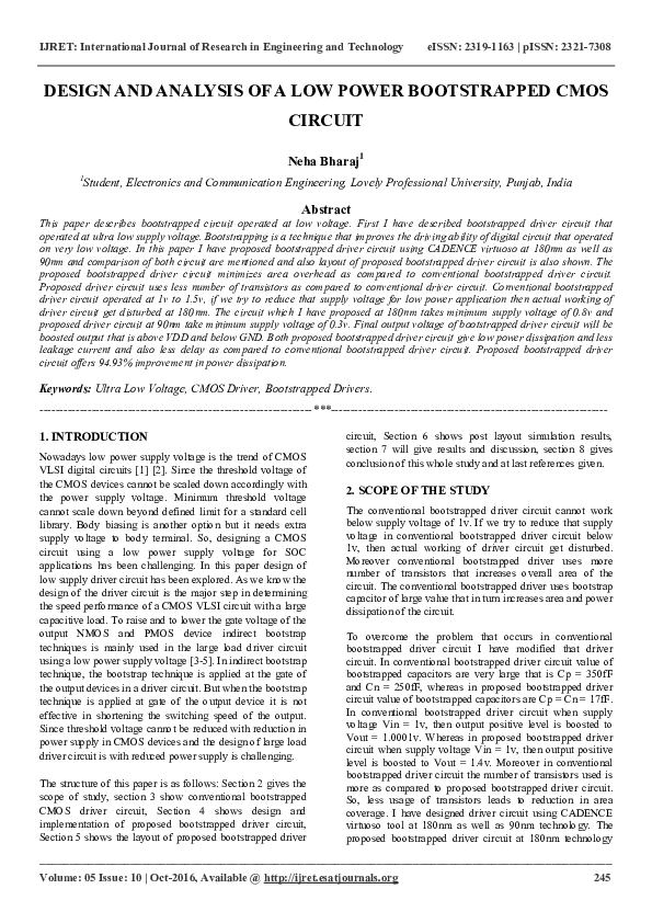 (PDF) DESIGN AND ANALYSIS OF A LOW POWER BOOTSTRAPPED CMOS CIRCUIT
