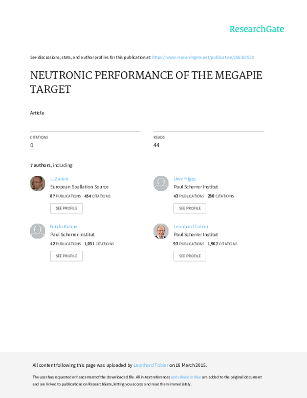 (PDF) Neutronic Performance of the Megapie Target