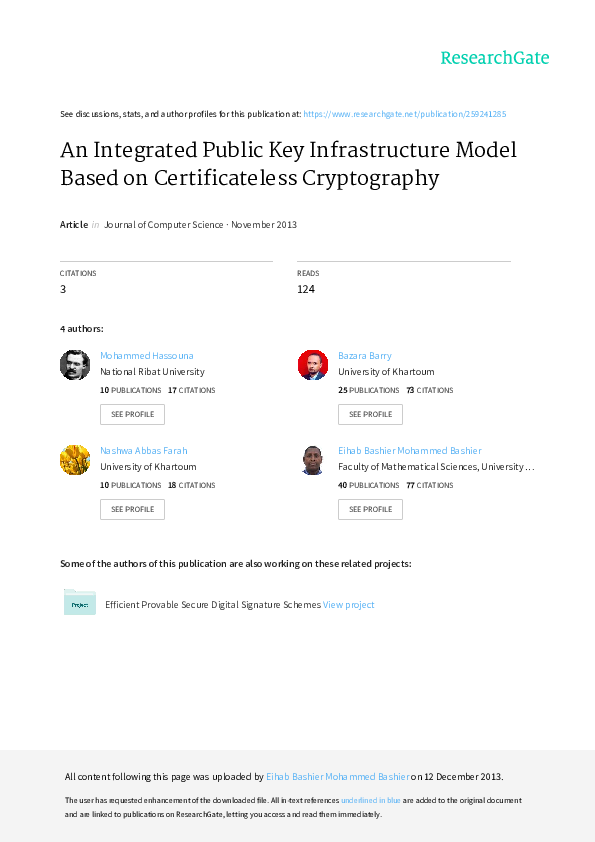 (PDF) An Integrated Public Key Infrastructure Model Based on Certificateless Cryptography