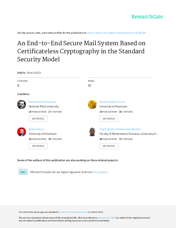 Pdf An End To End Secure Mail System Based On Certificateless Cryptography In The Standard 
