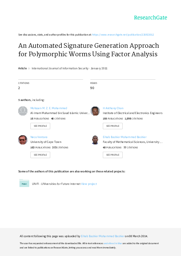 Pdf An Automated Signature Generation Approach For Polymorphic Worms Using Principal Component