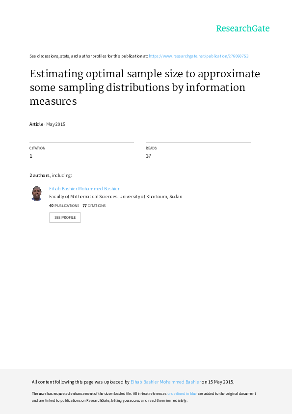 (PDF) Estimating optimal sample size to approximate some sampling ...