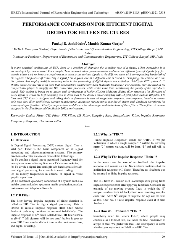 Pdf Performance Comparison For Efficient Digital Decimator Filter Structures