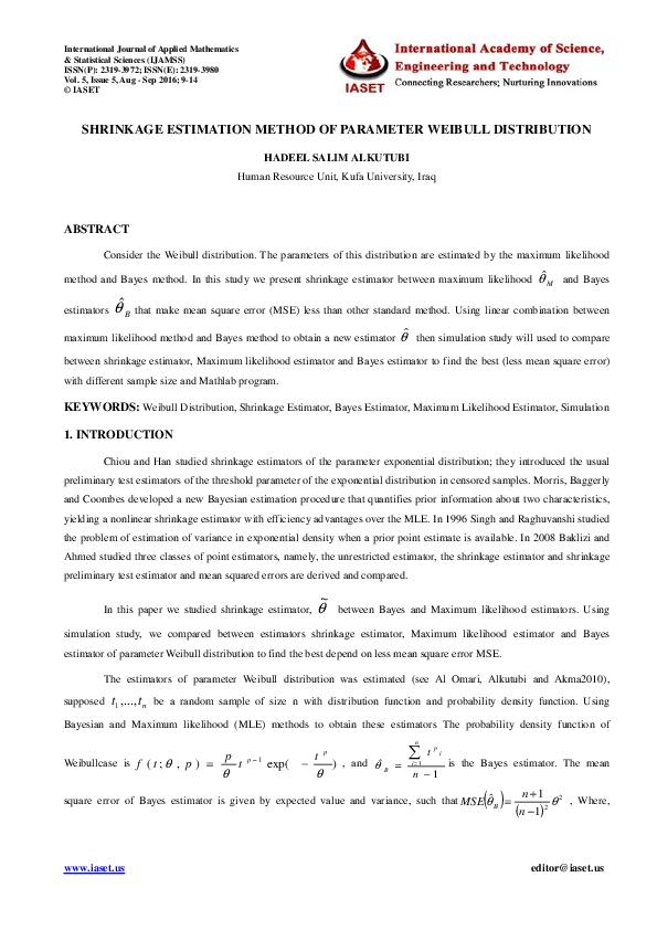 Pdf Shrinkage Estimation Method Of Parameter Weibull Distribution