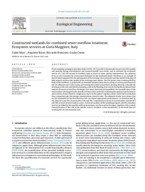 (PDF) Constructed wetlands for combined sewer overflow treatment: Ecosystem services at Gorla ...