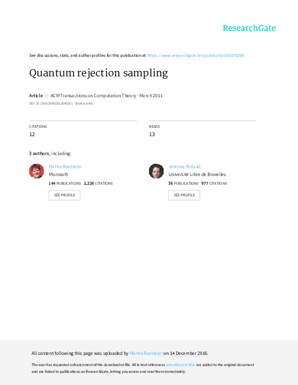 (PDF) Quantum rejection sampling