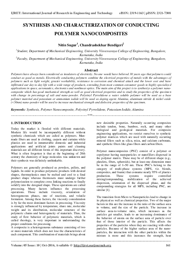 (PDF) SYNTHESIS AND CHARACTERIZATION OF CONDUCTING POLYMER NANOCOMPOSITES