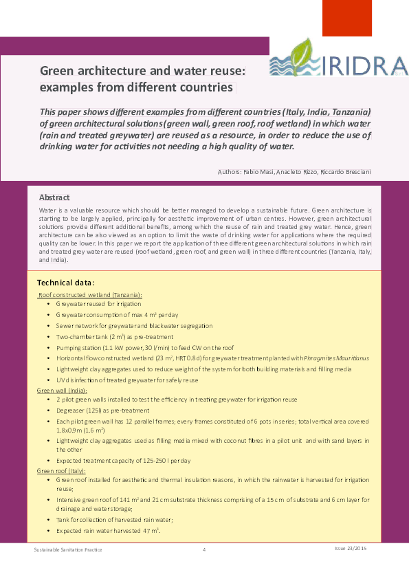 (PDF) Green architecture and water reuse: examples from different countries