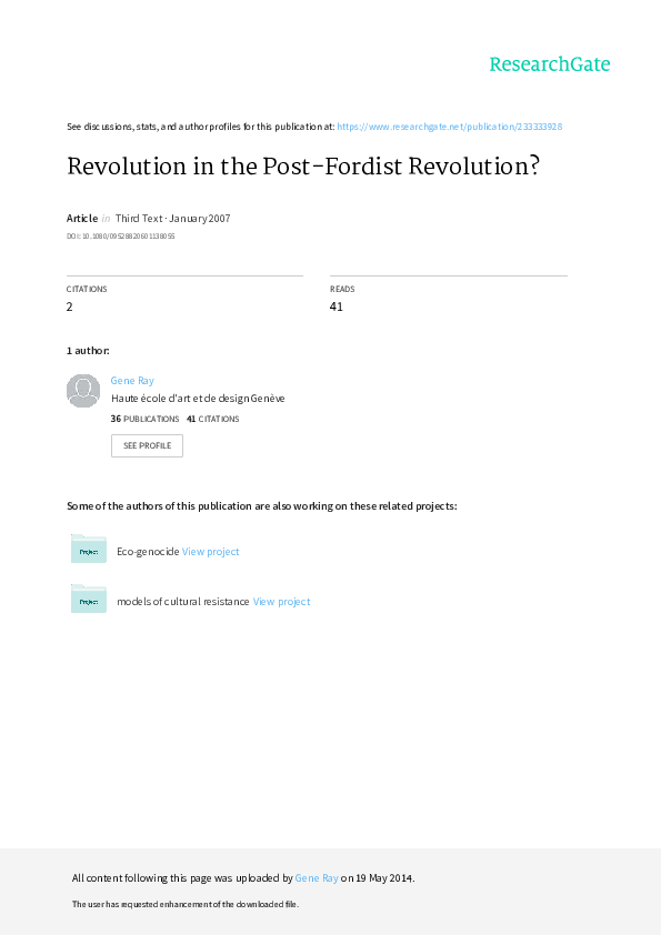 (PDF) Revolution in the Post‐Fordist Revolution?