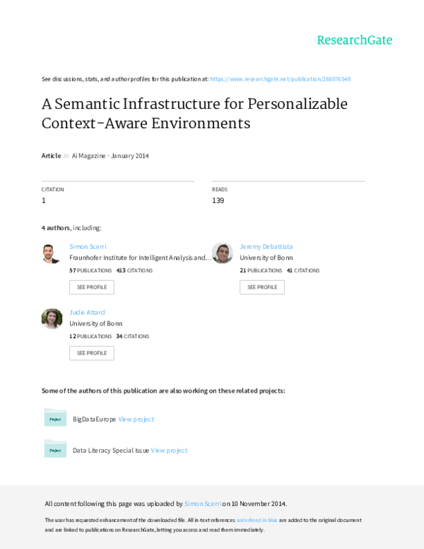 (PDF) A Semantic Infrastructure for Personalisable Context-aware Environments