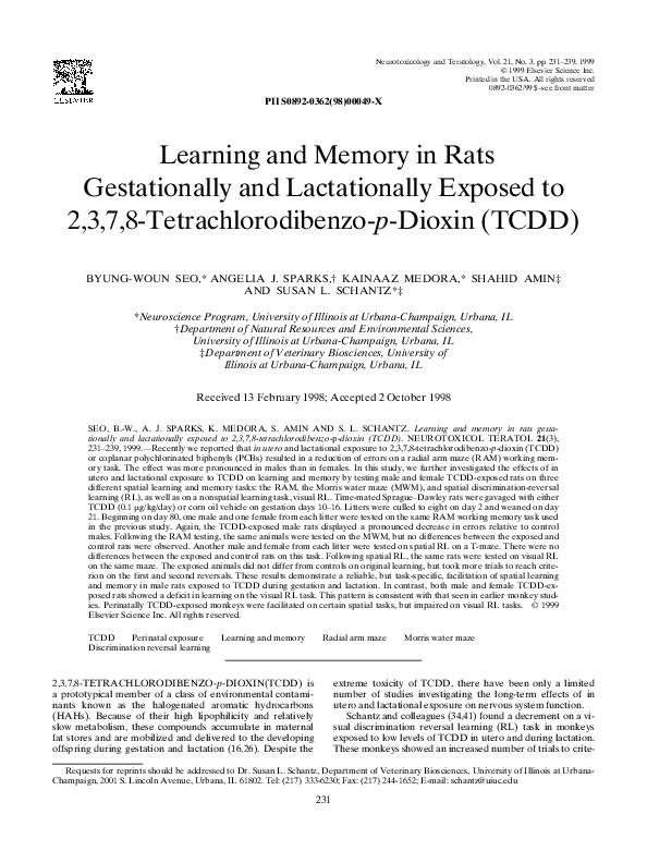 (PDF) Learning and memory in rats gestationally and lactationally ...