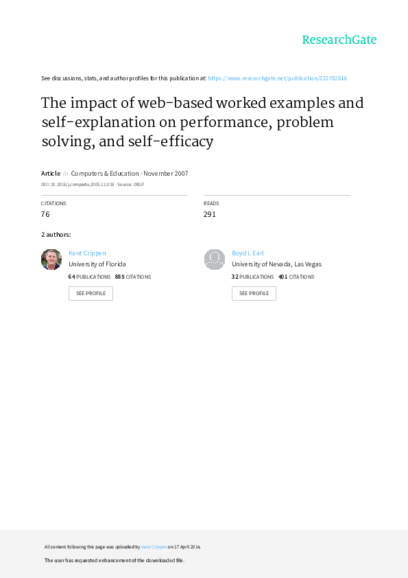 (PDF) The impact of web-based worked examples and self-explanation on performance, problem ...