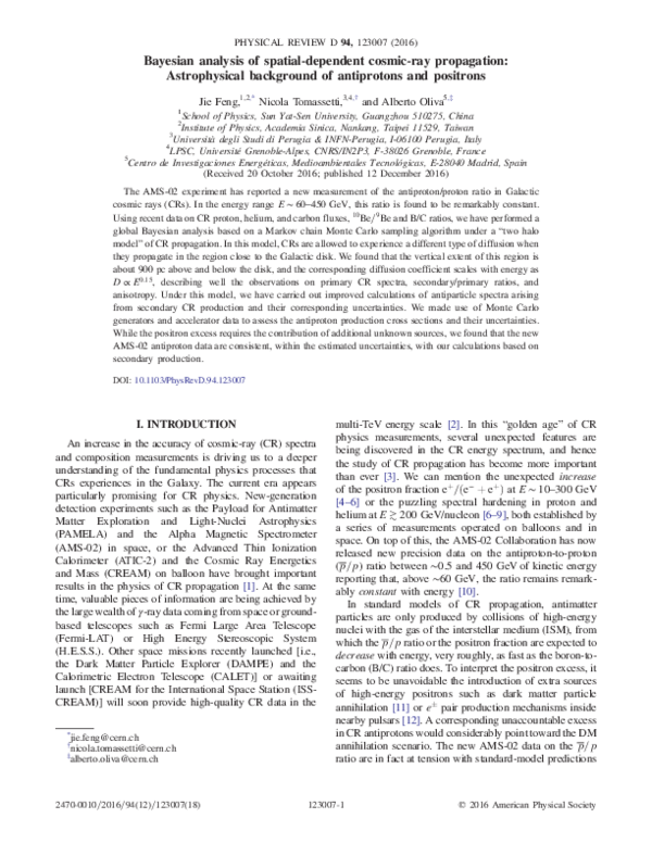 (PDF) Bayesian analysis of spatial-dependent cosmic-ray propagation ...