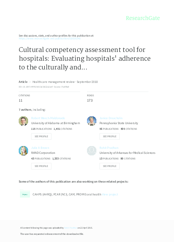 (PDF) Cultural competency assessment tool for hospitals: Evaluating ...