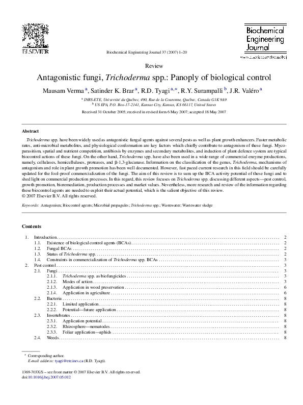 (PDF) Antagonistic fungi, Trichoderma spp.: Panoply of biological control