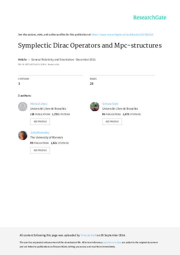 (PDF) Symplectic Dirac operators and $${Mp^{\rm c}}$$ -structures