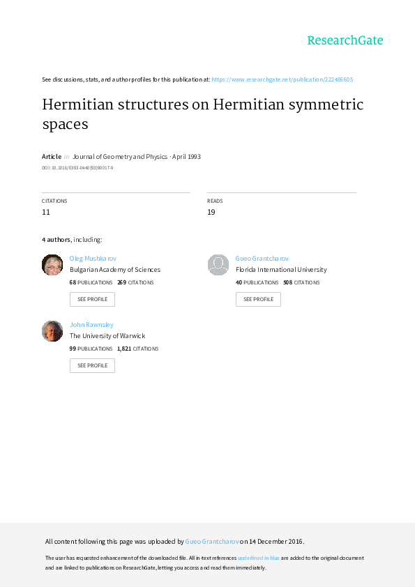 (PDF) Hermitian structures on Hermitian symmetric spaces
