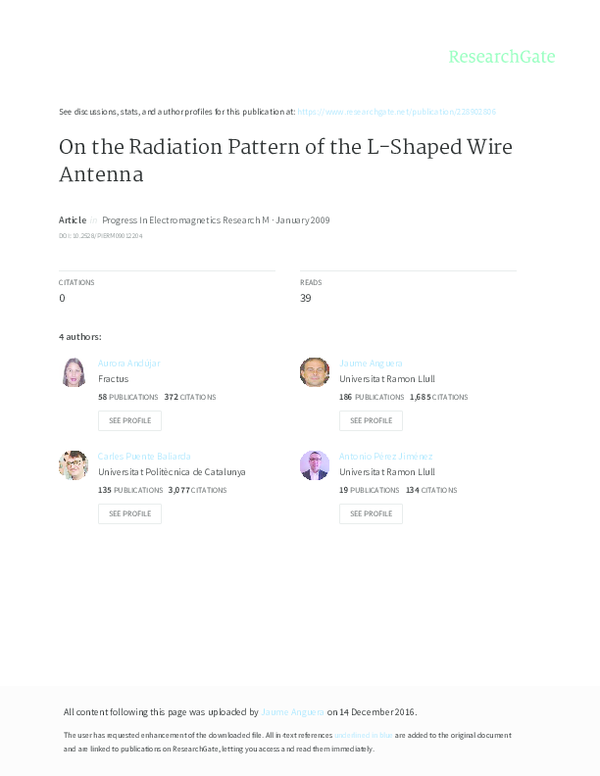 (PDF) On the Radiation Pattern of the L-Shaped Wire Antenna