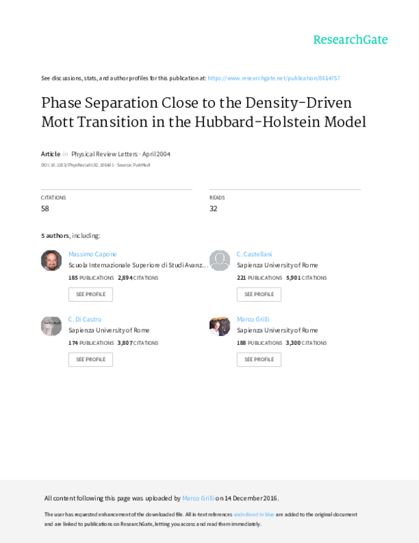 (PDF) Phase Separation Close to the Density-Driven Mott Transition in the Hubbard-Holstein Model ...