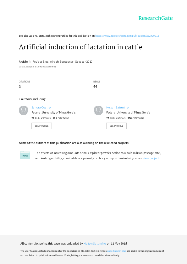 (PDF) Artificial induction of lactation in cattle