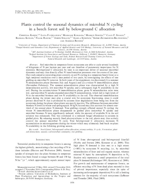 (PDF) Plants control the seasonal dynamics of microbial N cycling in a beech forest soil by ...
