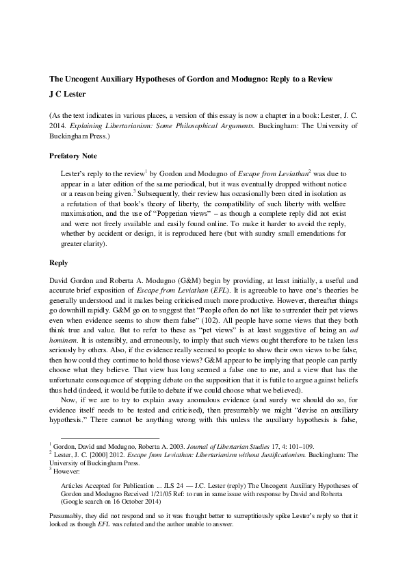 (PDF) The Uncogent Auxiliary Hypotheses of Gordon and Modugno: Reply to ...
