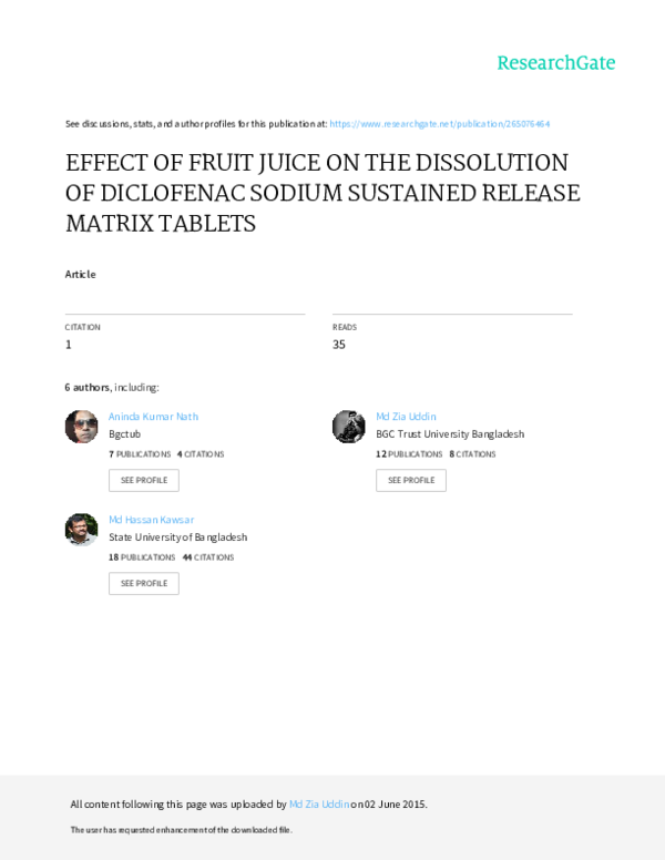 Pdf Effect Of Fruit Juice On The Dissolution Of Diclofenac Sodium Sustained Release Matrix Tablets