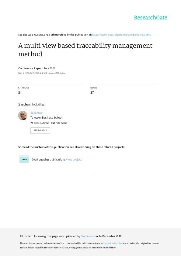(PDF) A multi view based traceability management method