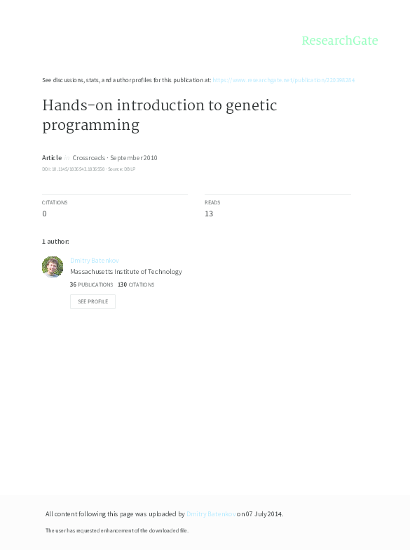 (PDF) Hands-on introduction to genetic programming