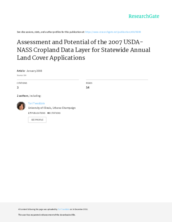 (PDF) Assessment and Potential of the 2007 USDA-NASS Cropland Data ...