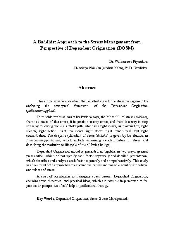 (PDF) A Buddhist Approach to the Stress Management from Perspective of ...