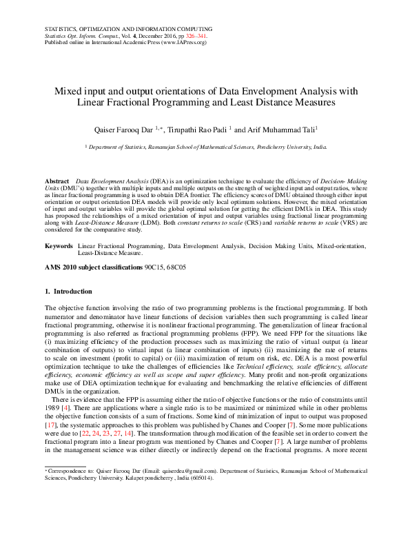 Pdf Mixed Input And Output Orientations Of Data Envelopment Analysis With Linear Fractional