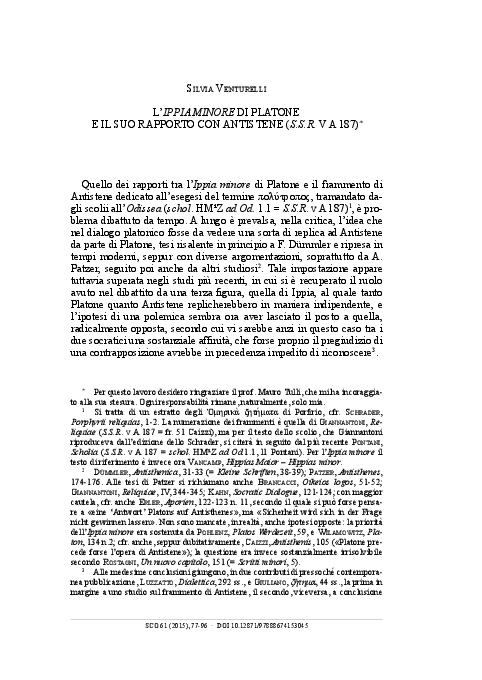 (PDF) L'Ippia minore di Platone e il suo rapporto con Antistene (SSR V ...