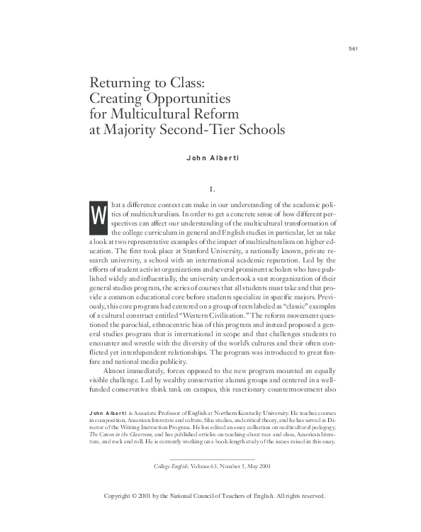 (PDF) "Returning to Class: Creating Opportunities for Multicultural ...
