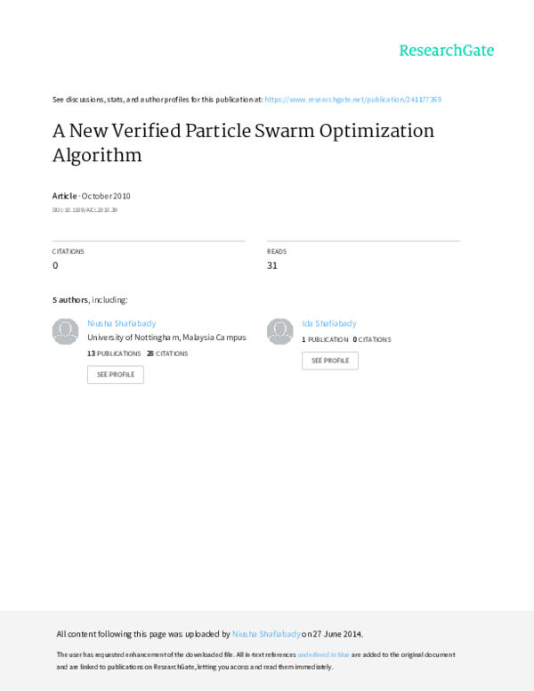(PDF) A New Verified Particle Swarm Optimization Algorithm