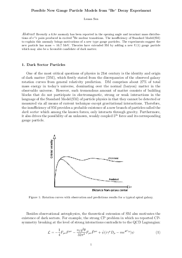 (PDF) Possible New Gauge Particle Models from 8Be* Decay Experiment