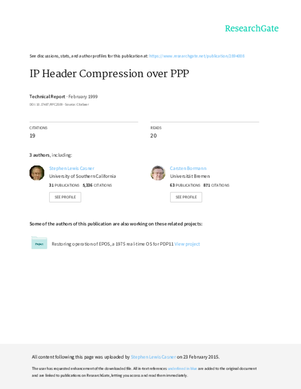 (PDF) IP header compression over PPP