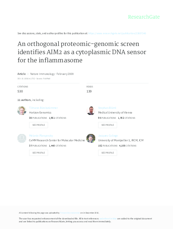 (PDF) An orthogonal proteomic-genomic screen identifies AIM2 as a ...