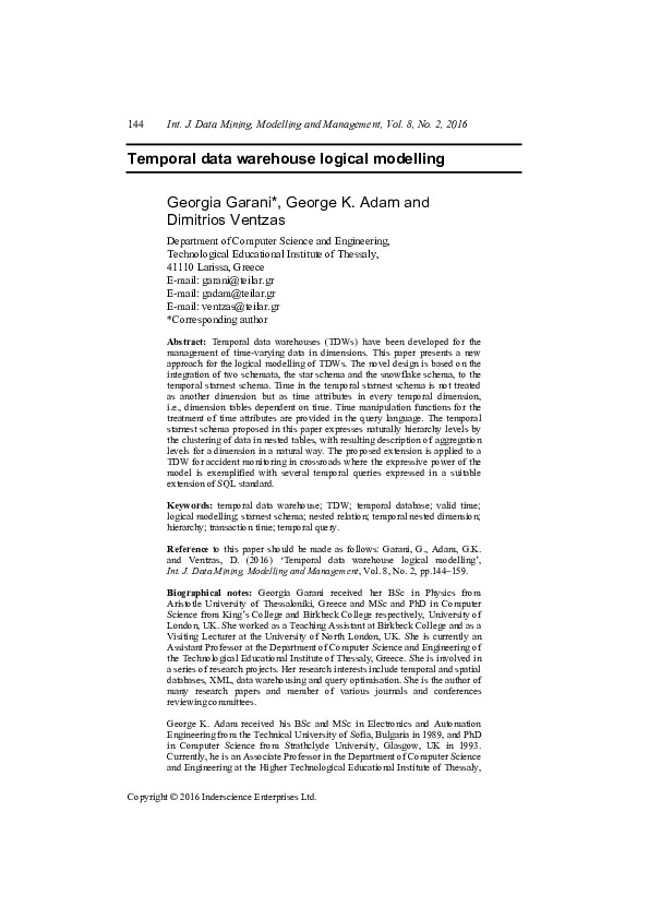 (PDF) Temporal Data Warehouse Logical Modelling