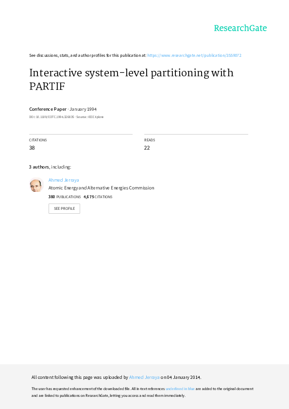 (PDF) Interactive System-level Partitioning with PARTIF